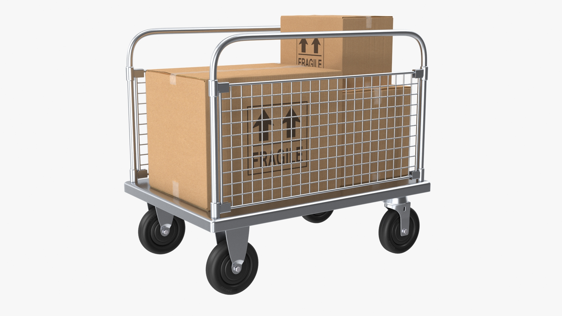3D Platform Trolley Two Railing With Cardboard Boxes - TurboSquid 1888679
