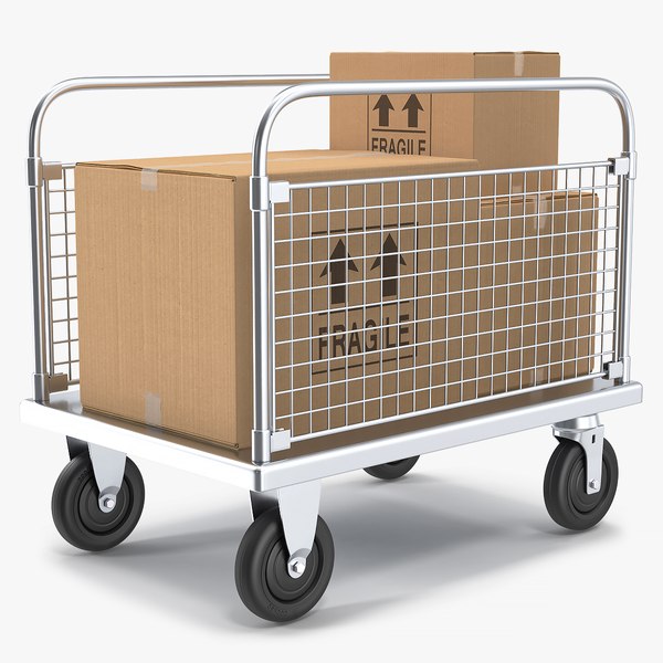 3D Platform Trolley Two Railing with Cardboard Boxes - TurboSquid 1888679
