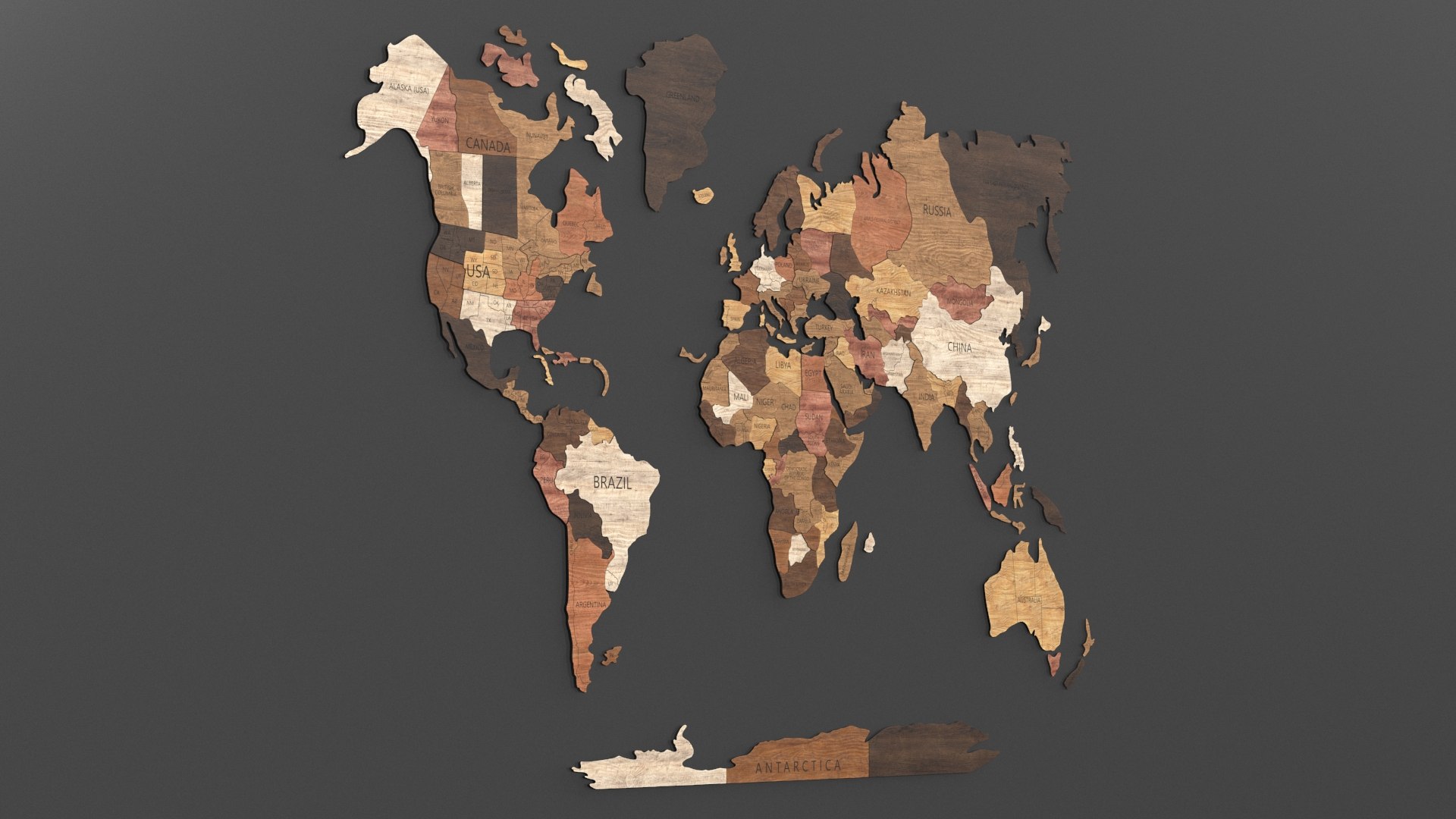 3D Model Wood World Map Wall Decor - TurboSquid 2202821