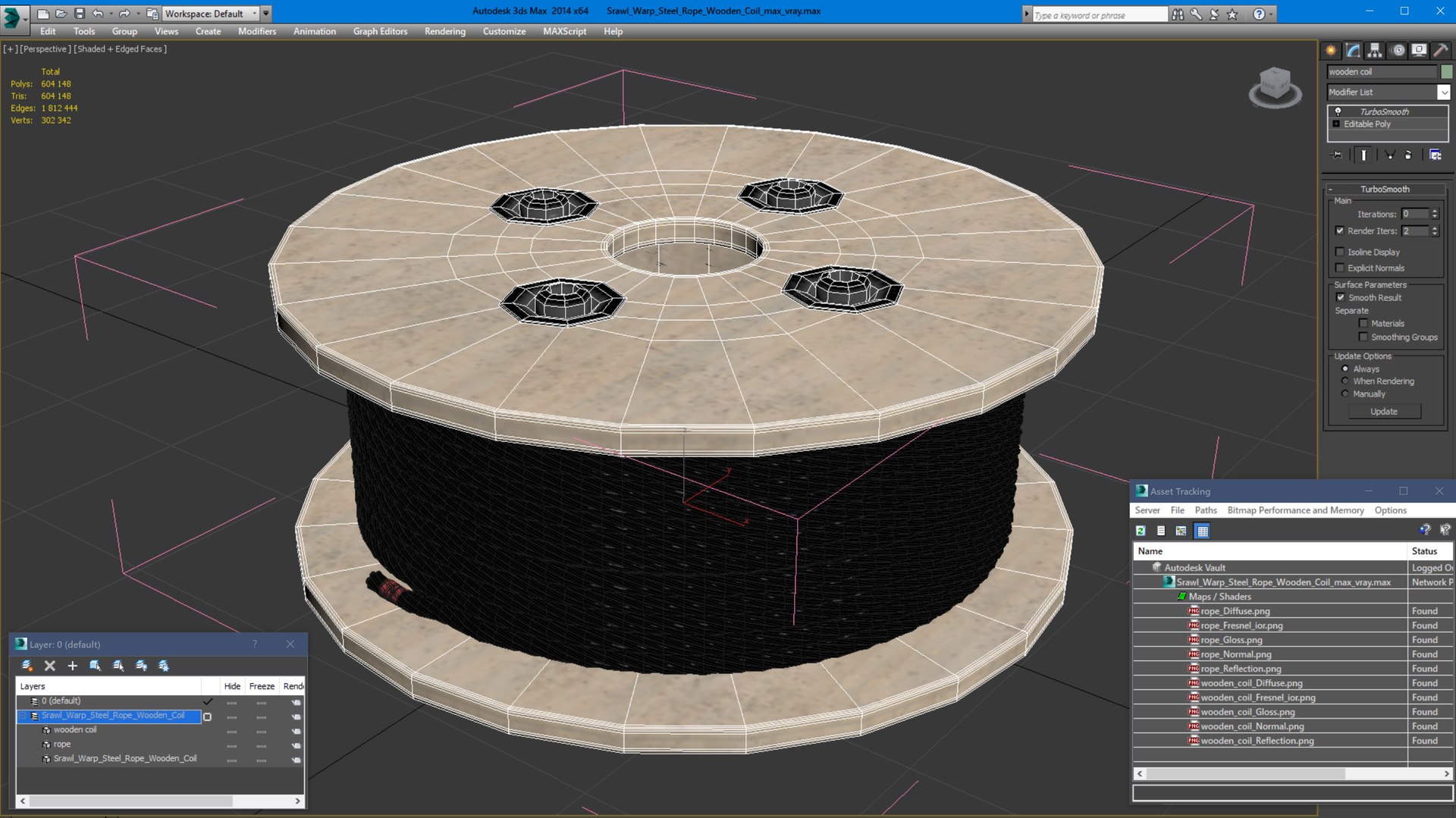 3D Srawl Warp Steel Rope Wooden Coil Model - TurboSquid 2051141