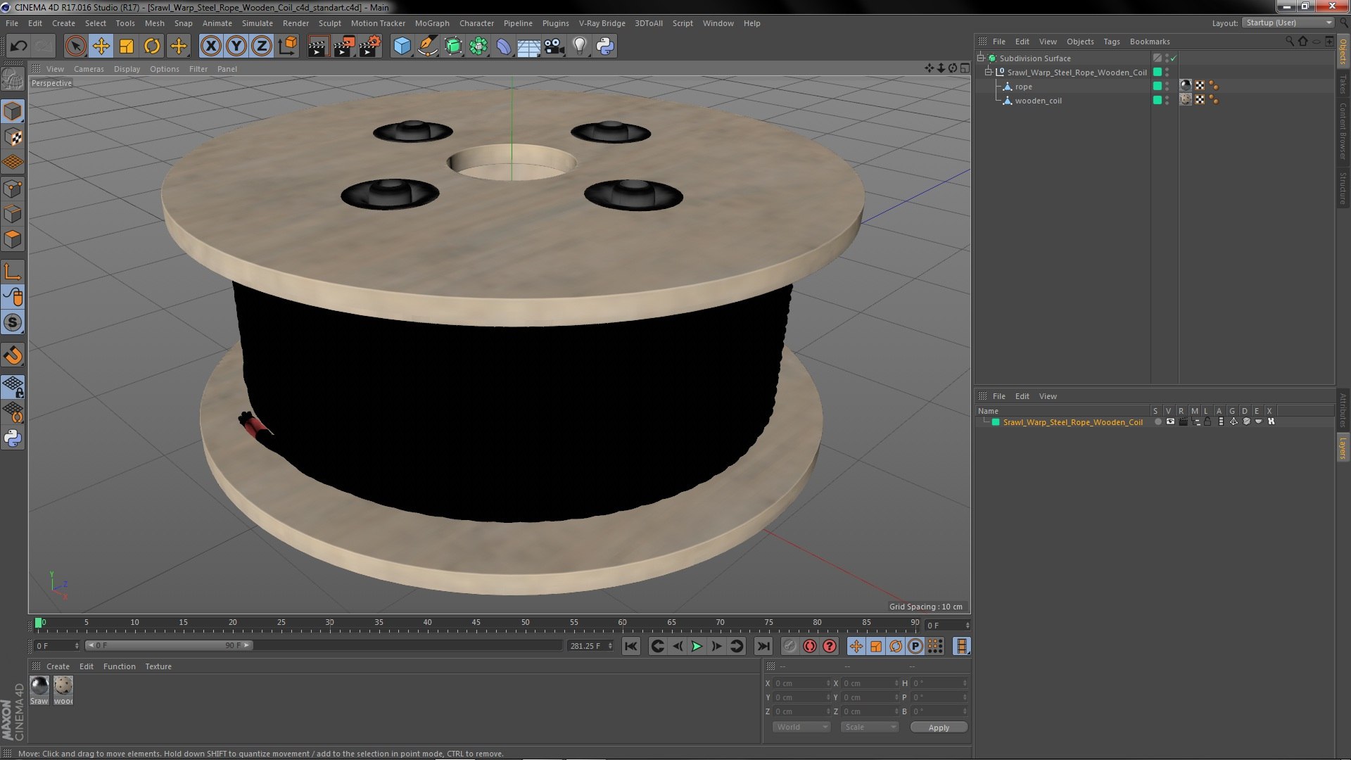 3D Srawl Warp Steel Rope Wooden Coil Model - TurboSquid 2051141