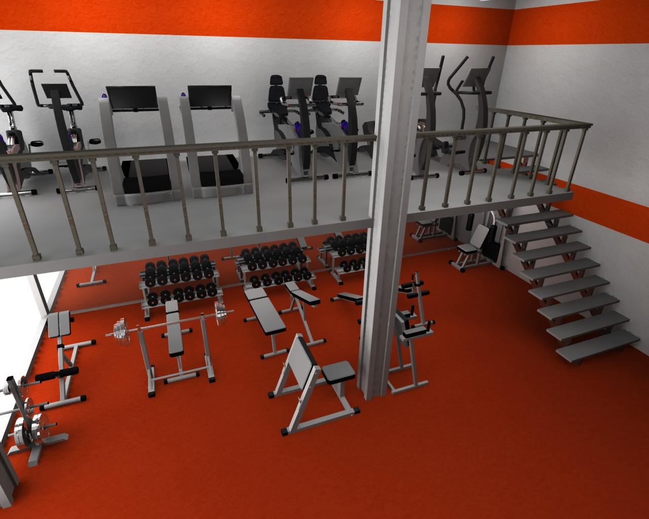 3d gym interior fitness dumbells model