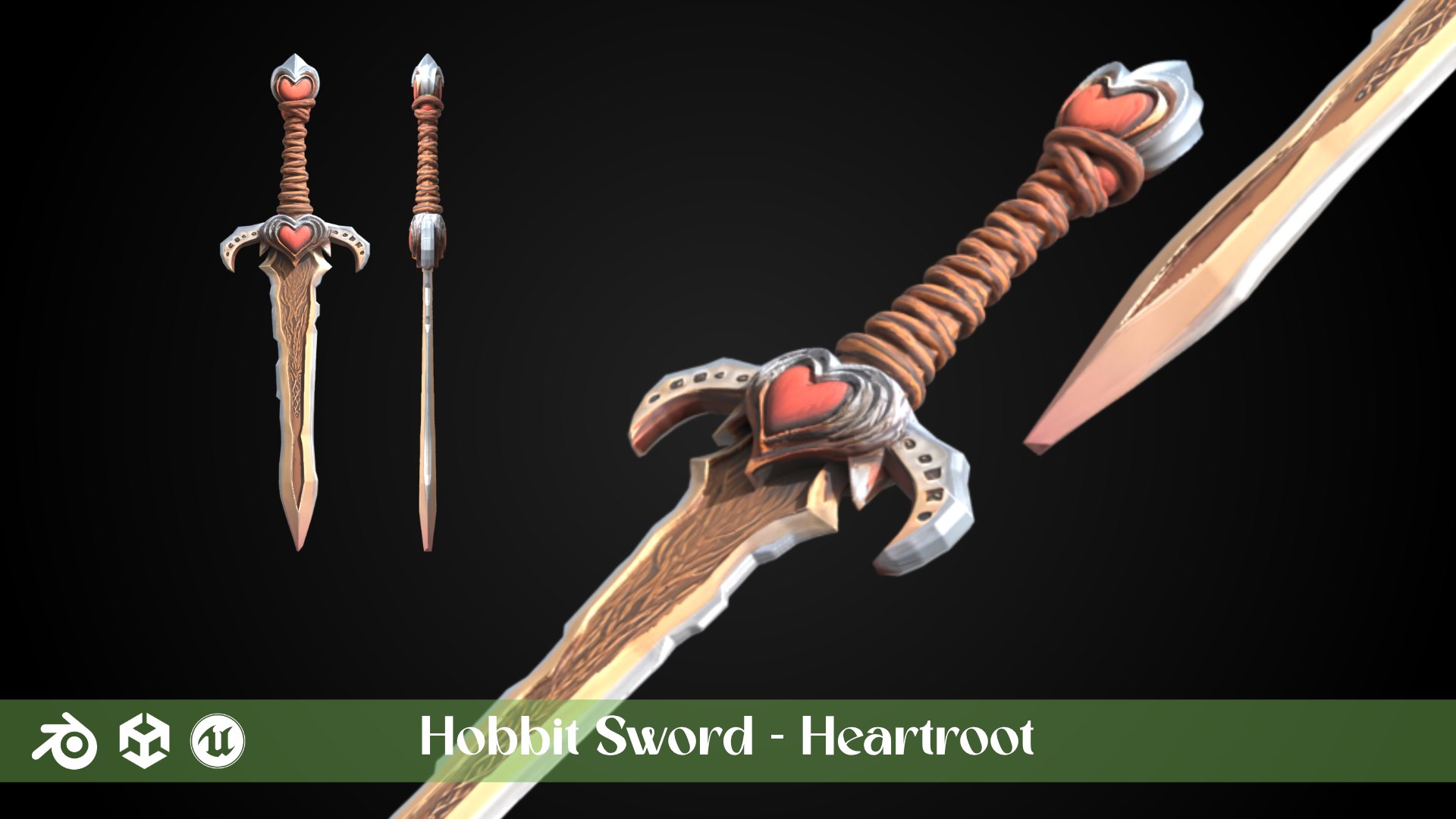 3D Stylized Hobbit Sword - Heartroot - Game Ready Model - TurboSquid ...