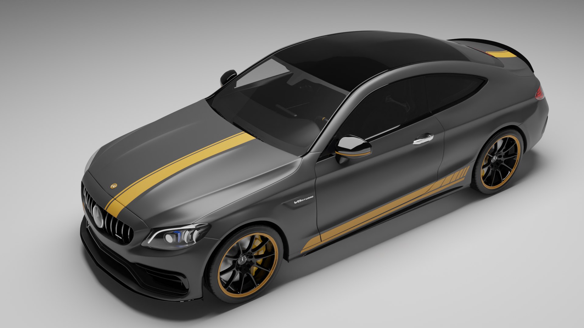 3D MERCEDES BENZ C63 COUPE YELLOW STRIPE Model - TurboSquid 2241356
