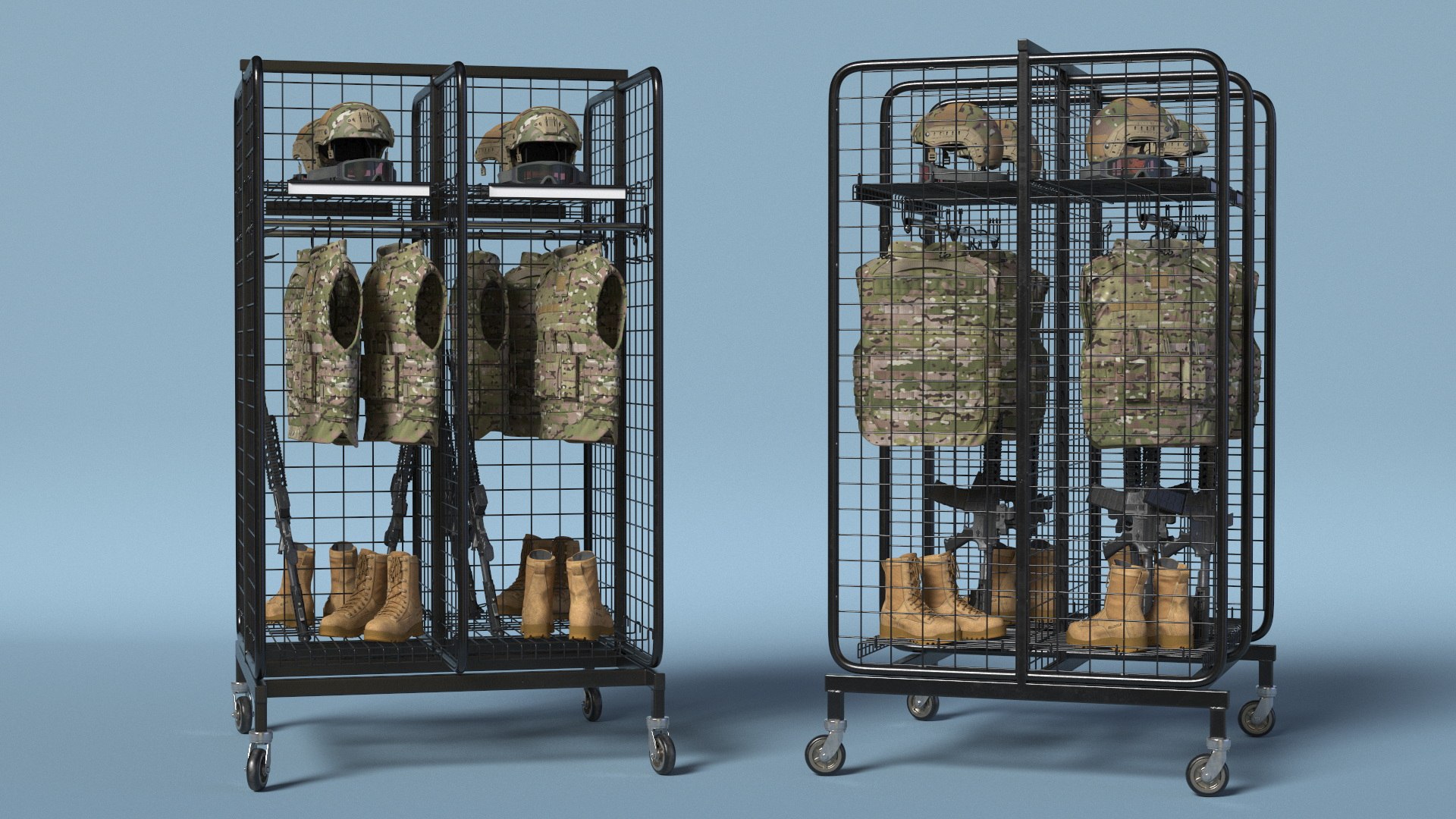 Military Wheeled Lockers With Gear 3D - TurboSquid 2389954