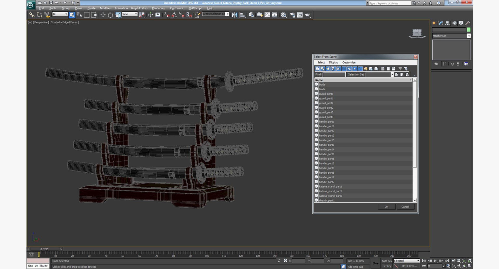 japanese sword katana display 3d model
