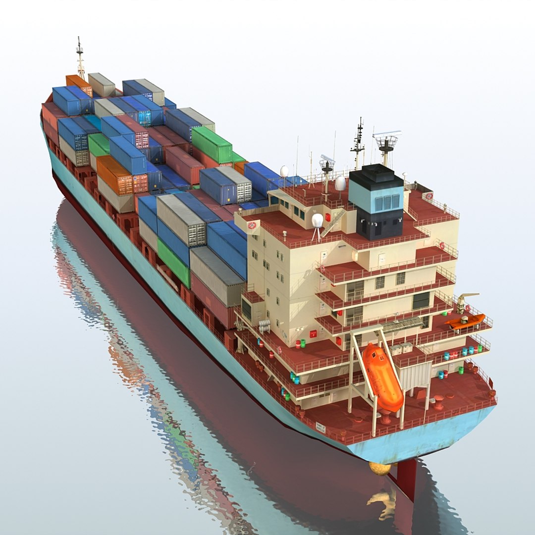 3d Model Container Ship Blue