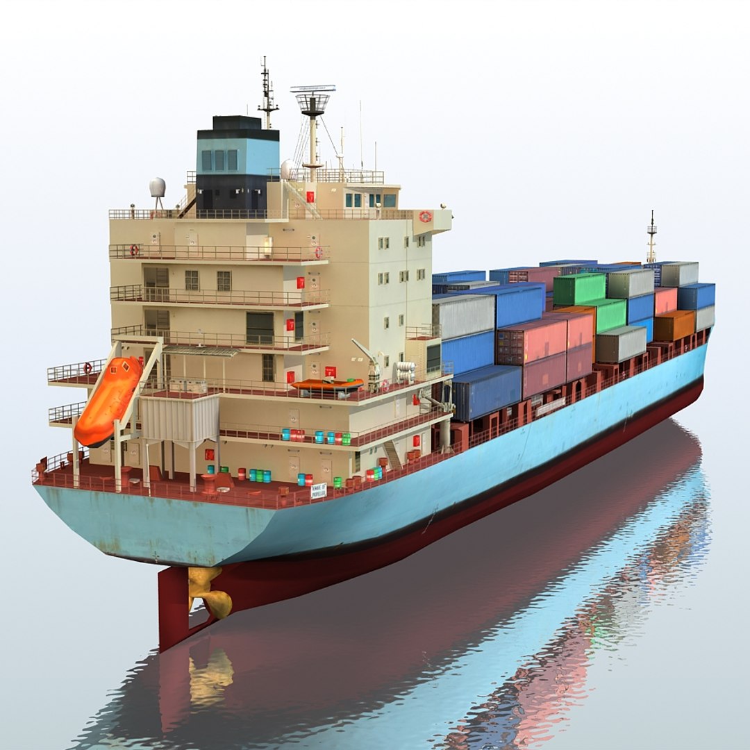 3d Model Container Ship Blue