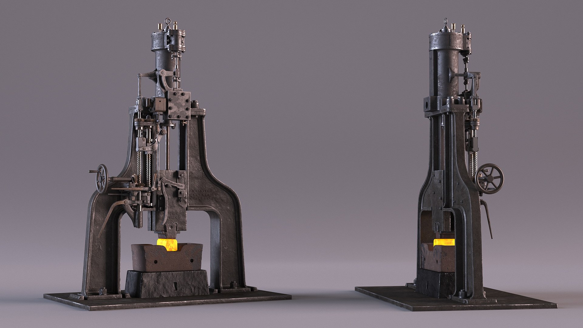 3D Model Vintage Industrial Steam Hammer Rigged - TurboSquid 2246261