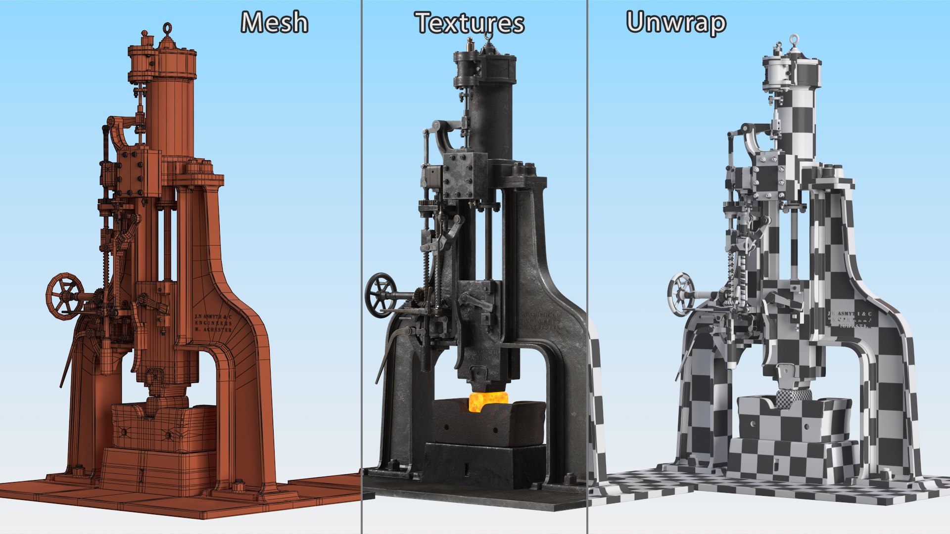 3D Model Vintage Industrial Steam Hammer Rigged - TurboSquid 2246261