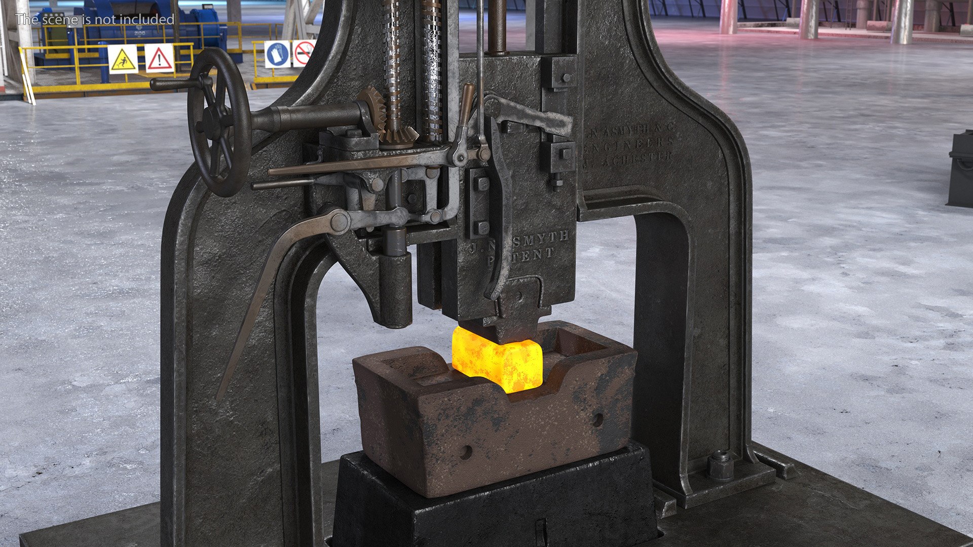 3D Model Vintage Industrial Steam Hammer Rigged - TurboSquid 2246261