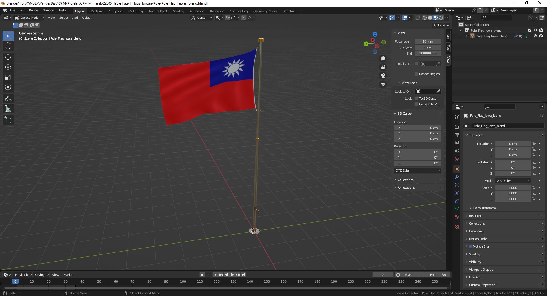 Pole Flag Taiwan - Republic Of China 3D Model - TurboSquid 2287382