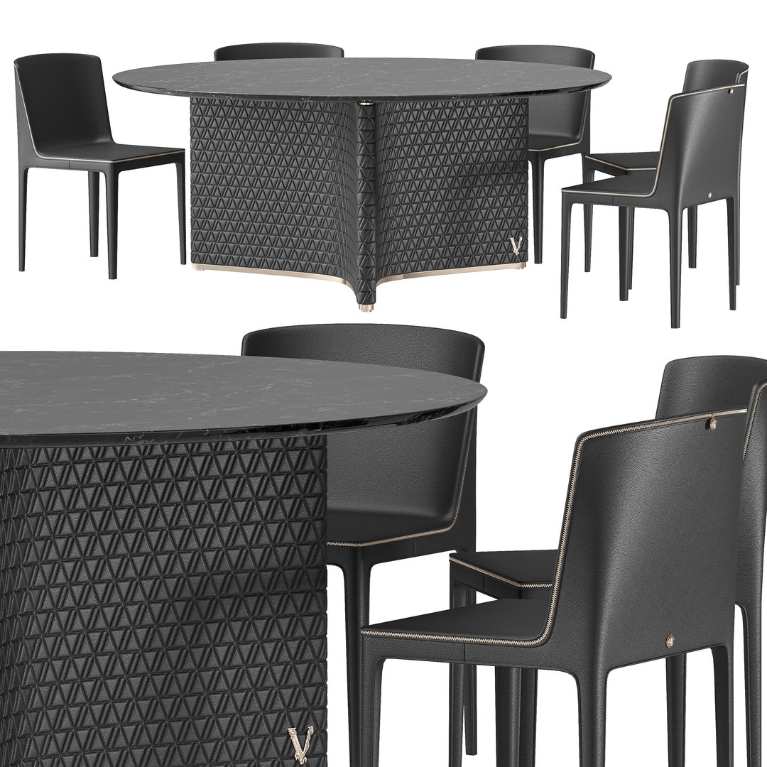 3D VERSACE HOME V Marble Round Dining Table and chair - TurboSquid 2110938