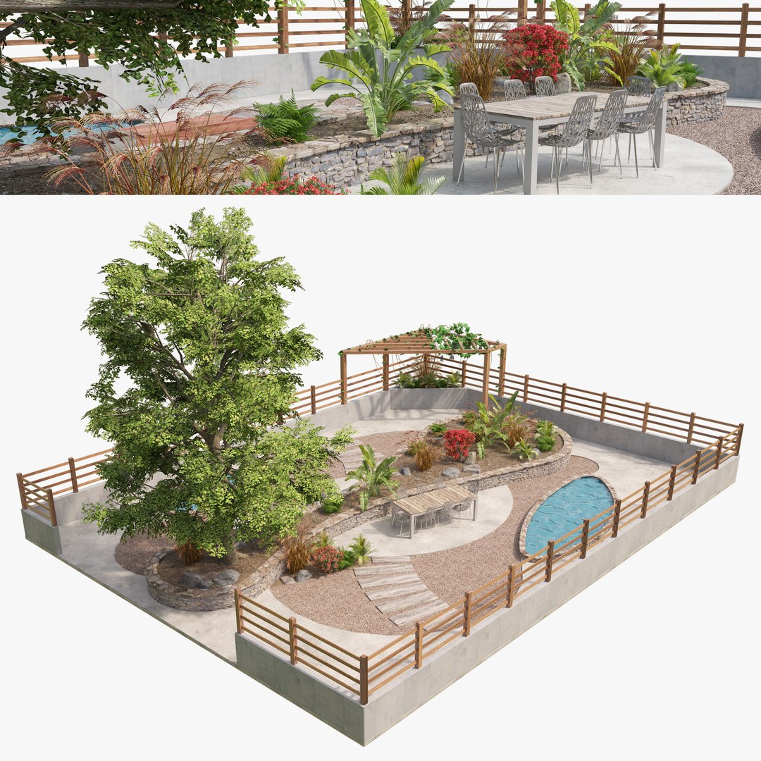 modelo 3d Curved garden landscape 3d model - TurboSquid 2047355