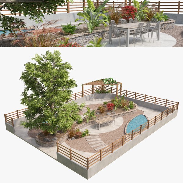 modelo 3d Curved garden landscape 3d model - TurboSquid 2047355