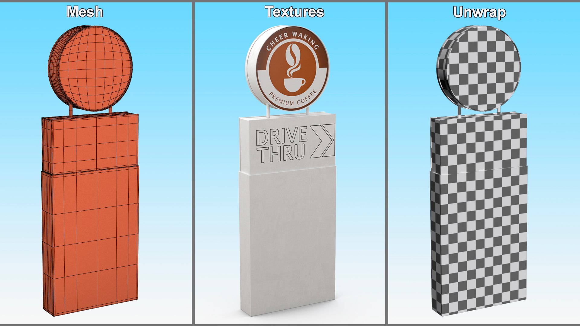 Round Coffee Shop Drive Thru Signage 3D Model - TurboSquid 2274426