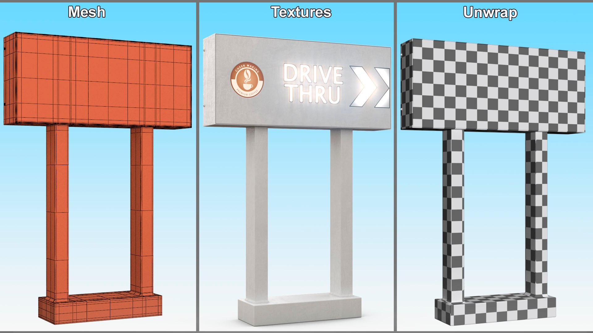 Coffee Shop Drive Thru Sign Light On Model - TurboSquid 2274183