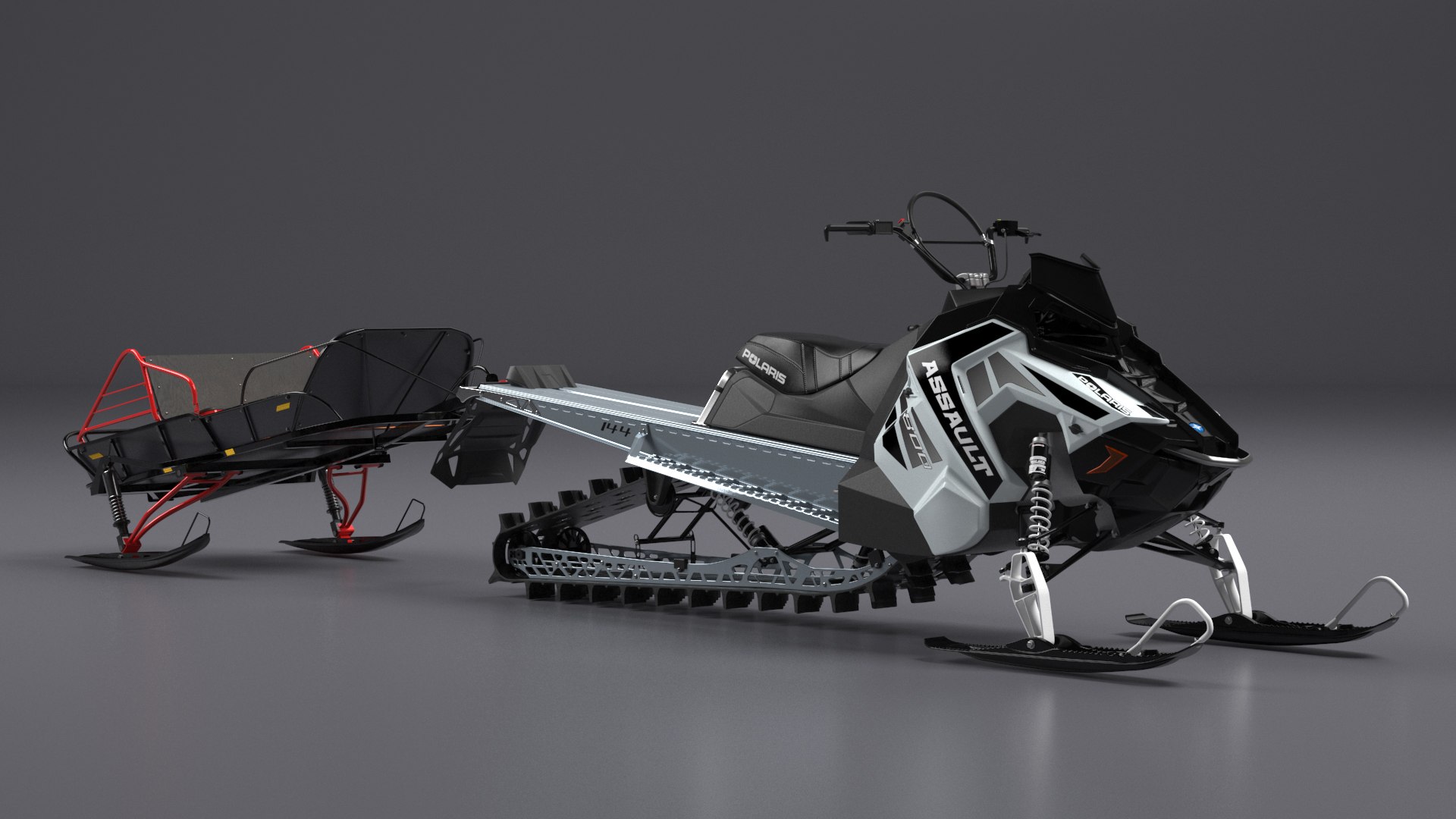3D Polaris Snowmobile With Sled Model - TurboSquid 2273192
