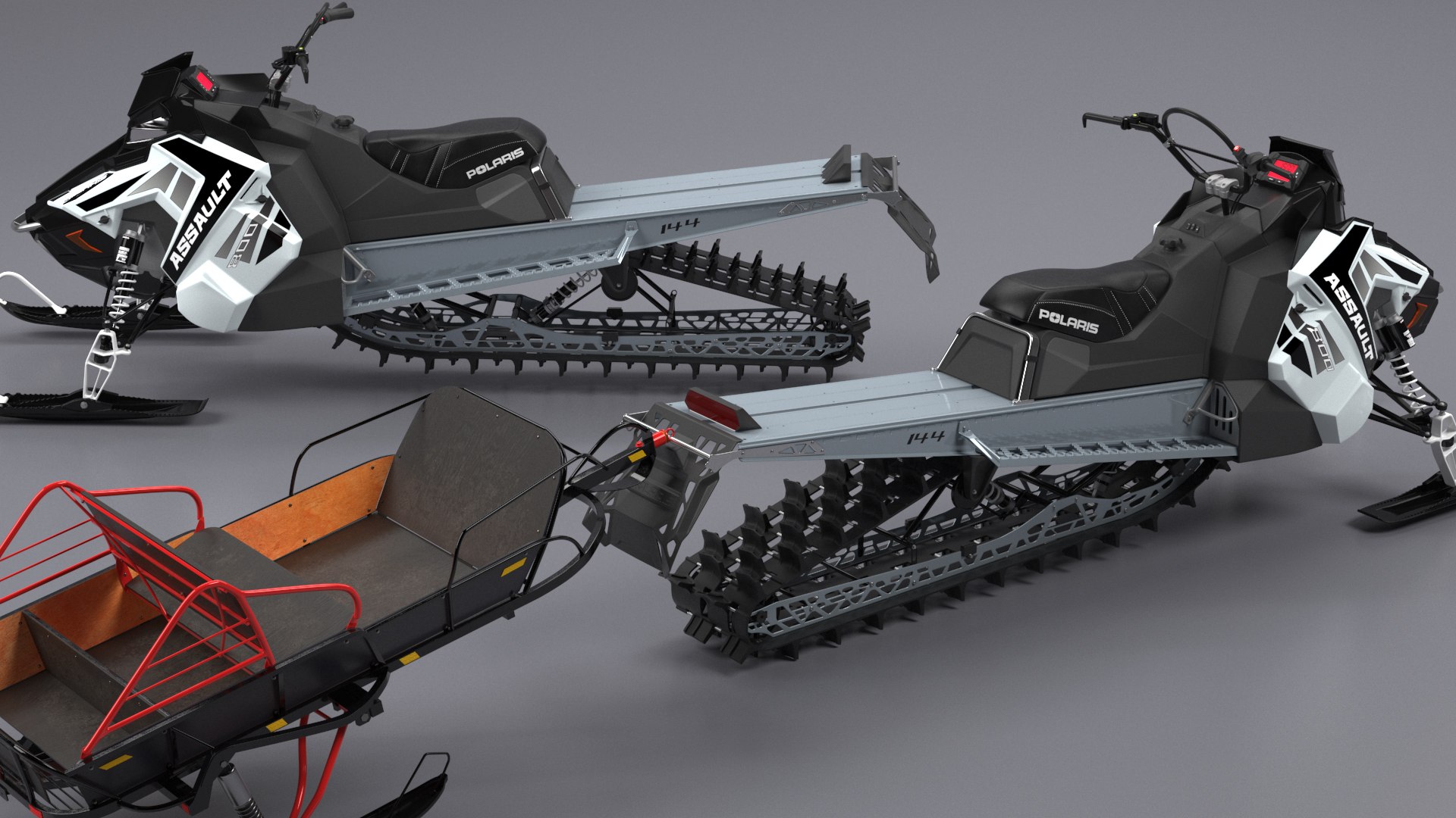 3D Polaris Snowmobile With Sled Model - TurboSquid 2273192