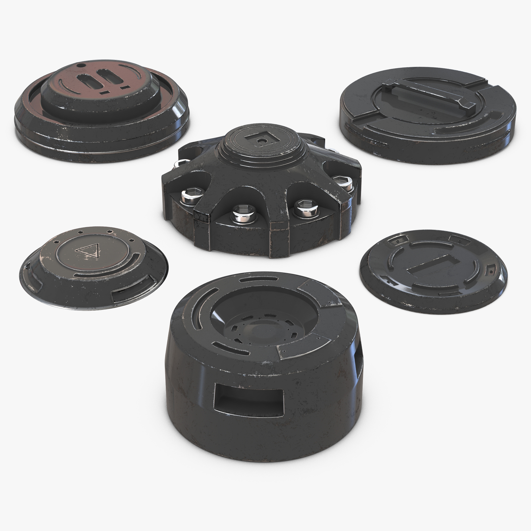 industrial end caps set 3d model