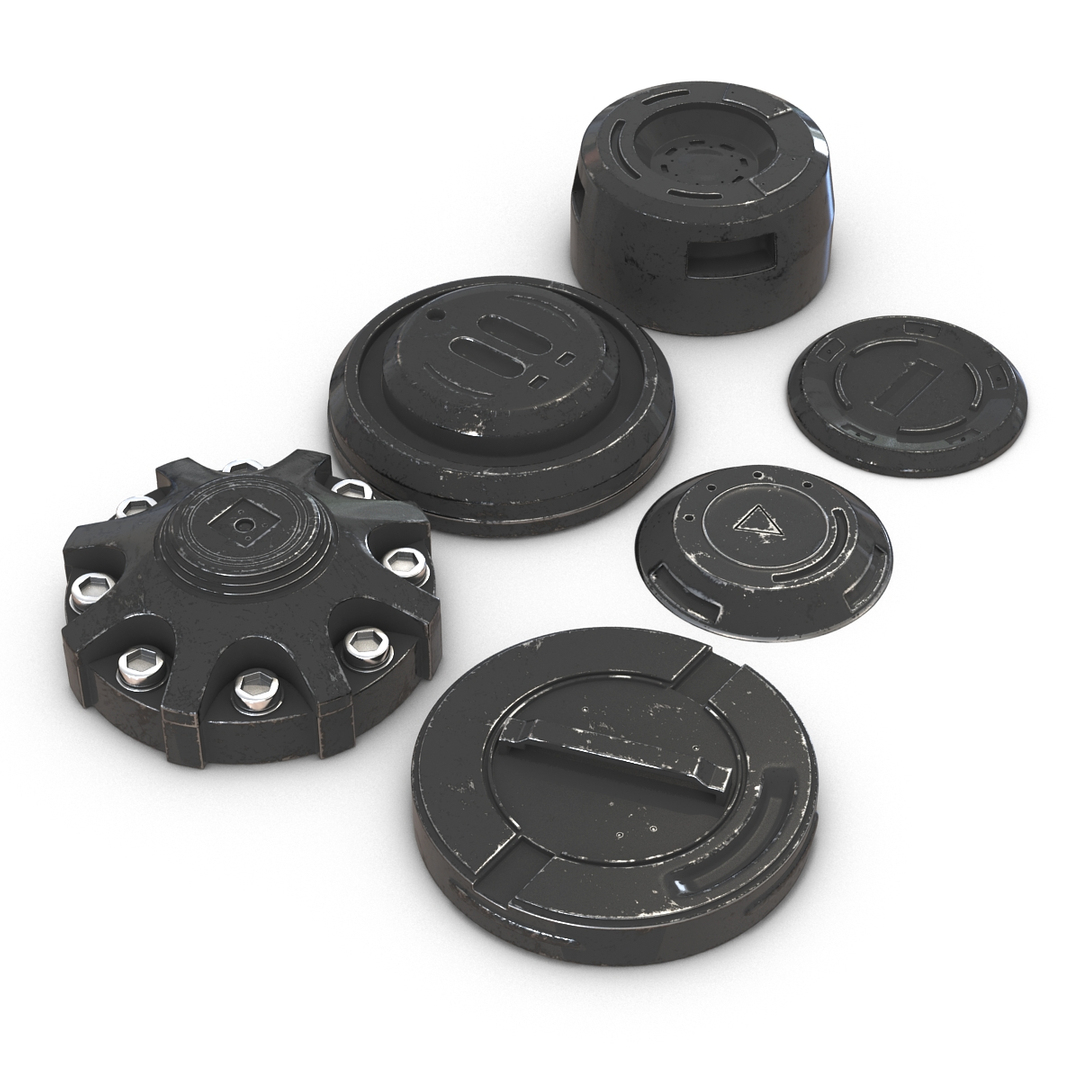 industrial end caps set 3d model