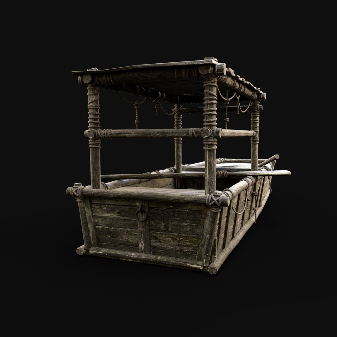 3D model GONDOLA BOAT ROWBOAT WOODEN FISHERMAN RIVER FISH LAKE CANOE ...