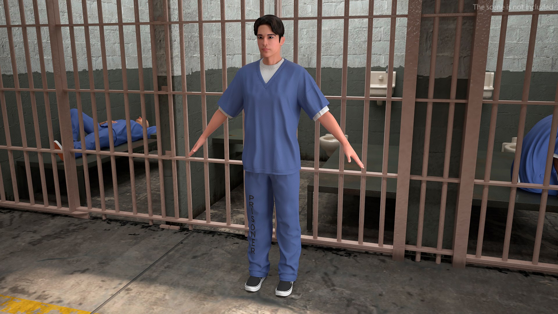 3D Asian Prisoner Blue Uniform Rigged Model - TurboSquid 2363061