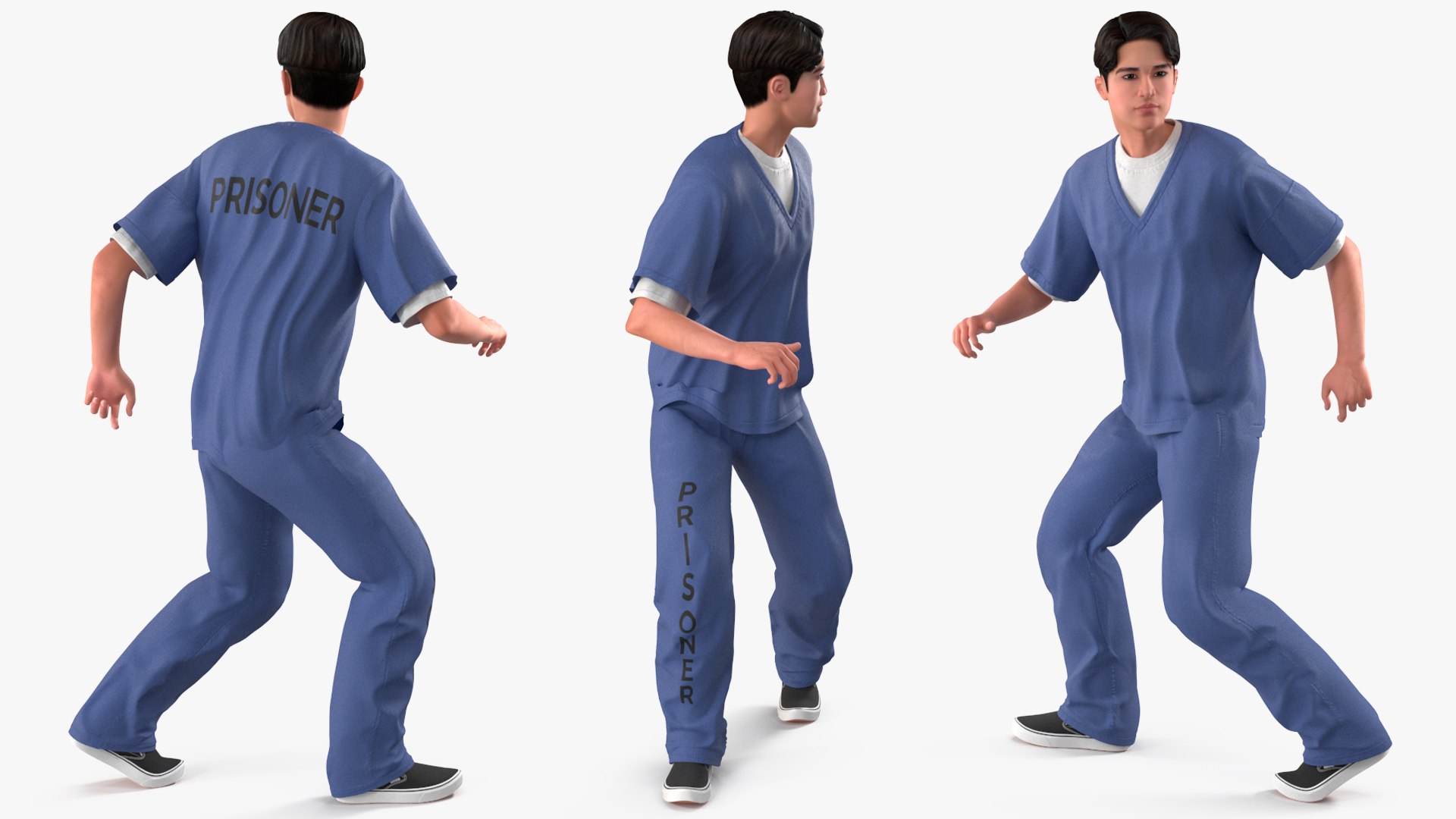 3D Asian Prisoner Blue Uniform Rigged Model - TurboSquid 2363061
