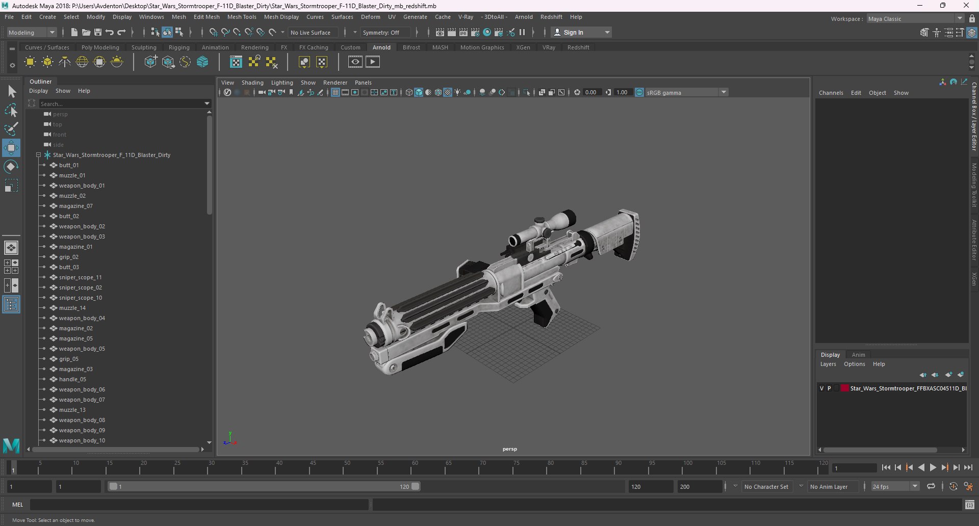 Star Wars Stormtrooper F-11D Blaster Dirty 3D Model - TurboSquid 2366300