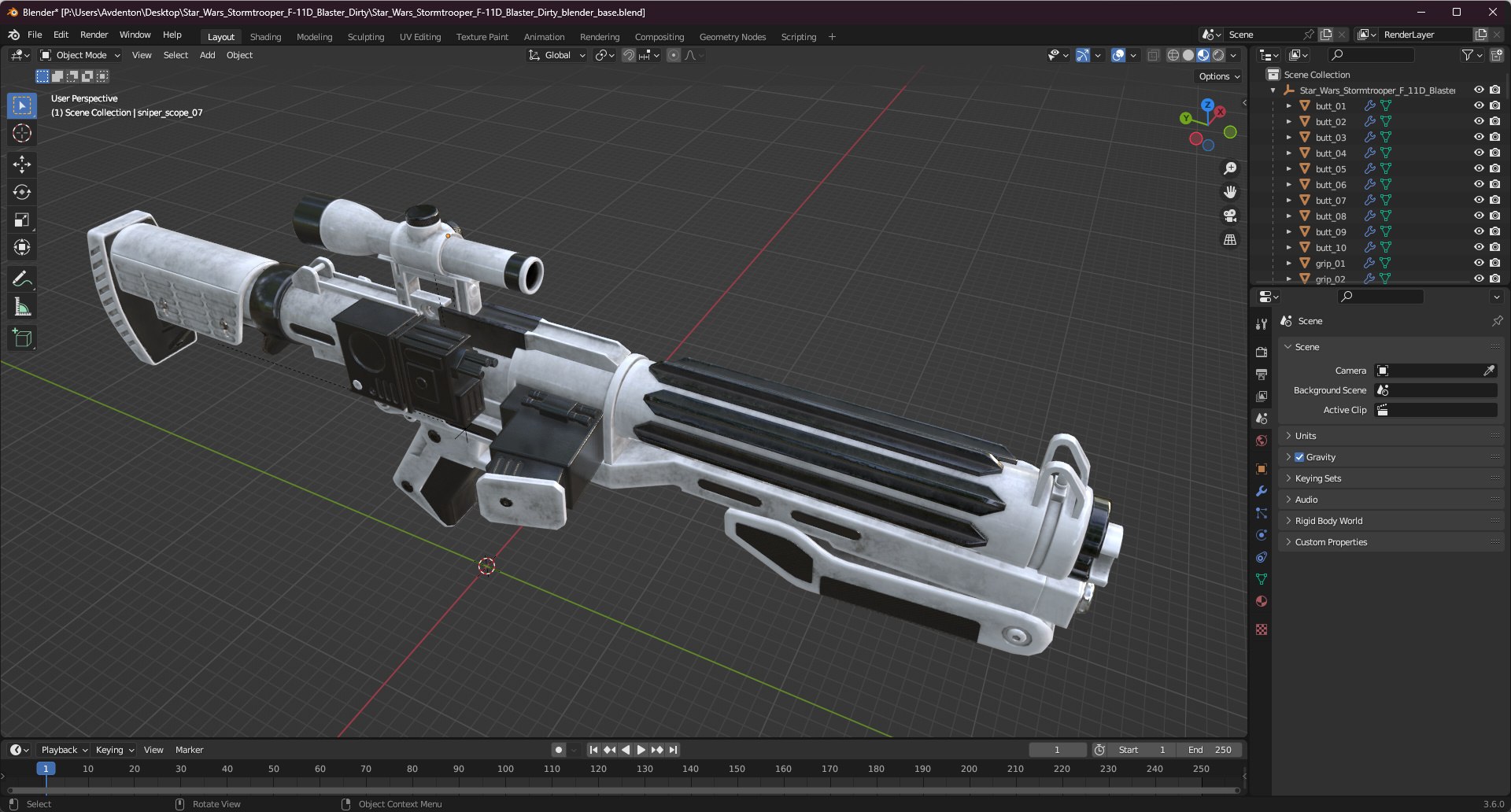 Star Wars Stormtrooper F-11D Blaster Dirty 3D Model - TurboSquid 2366300