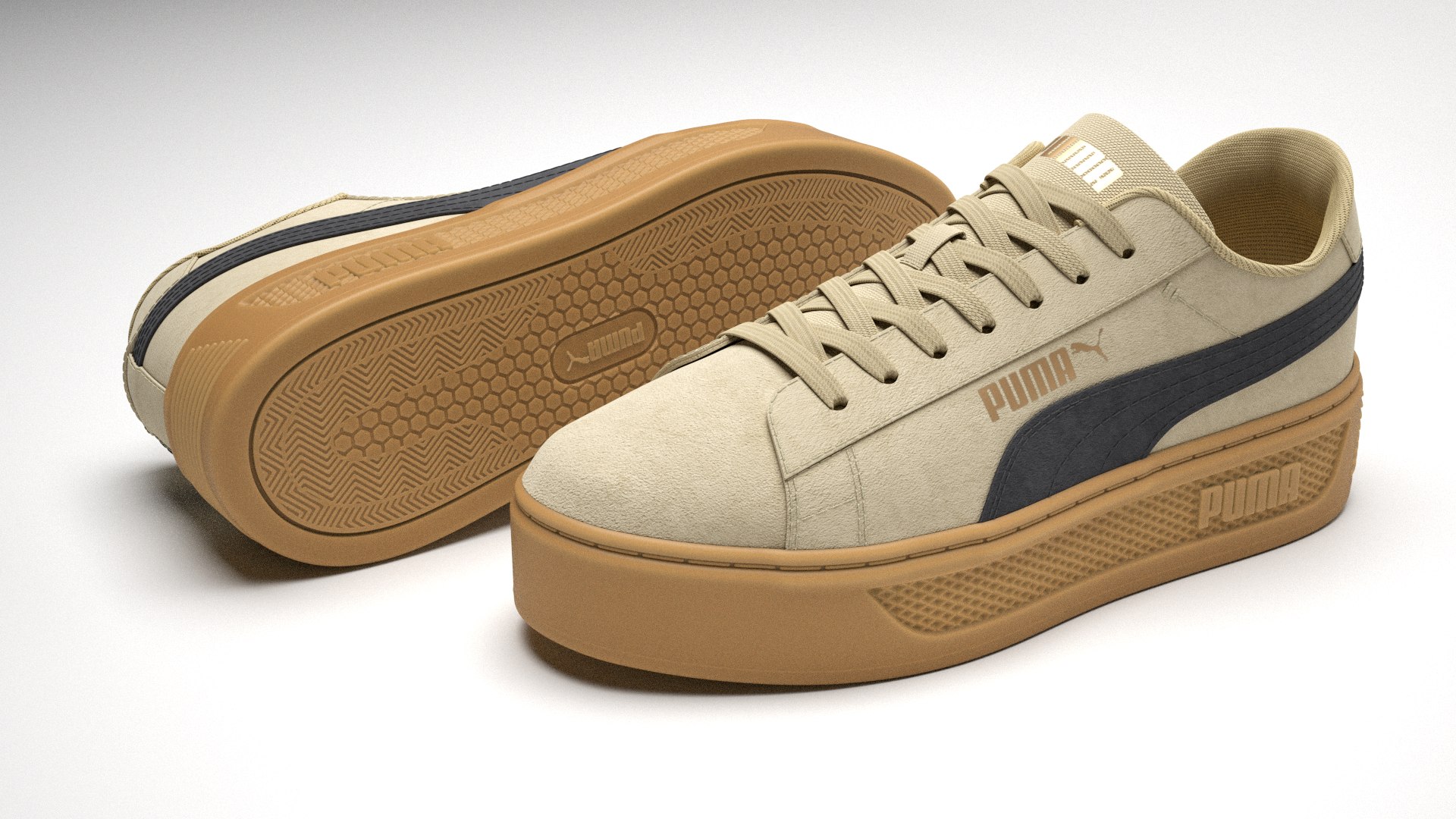 3D Puma Smash 3 Platform Oatmeal Suede Sneakers Model - TurboSquid 2258078