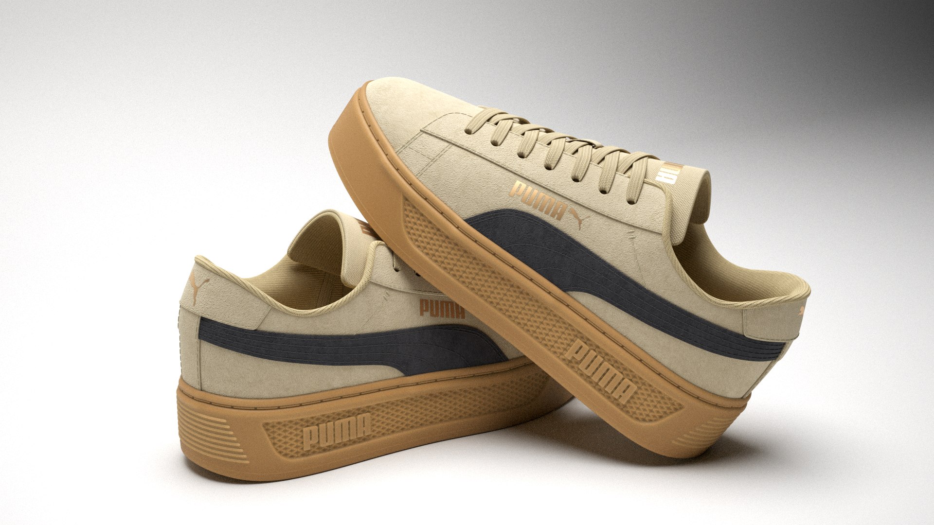 3D Puma Smash 3 Platform Oatmeal Suede Sneakers Model - TurboSquid 2258078