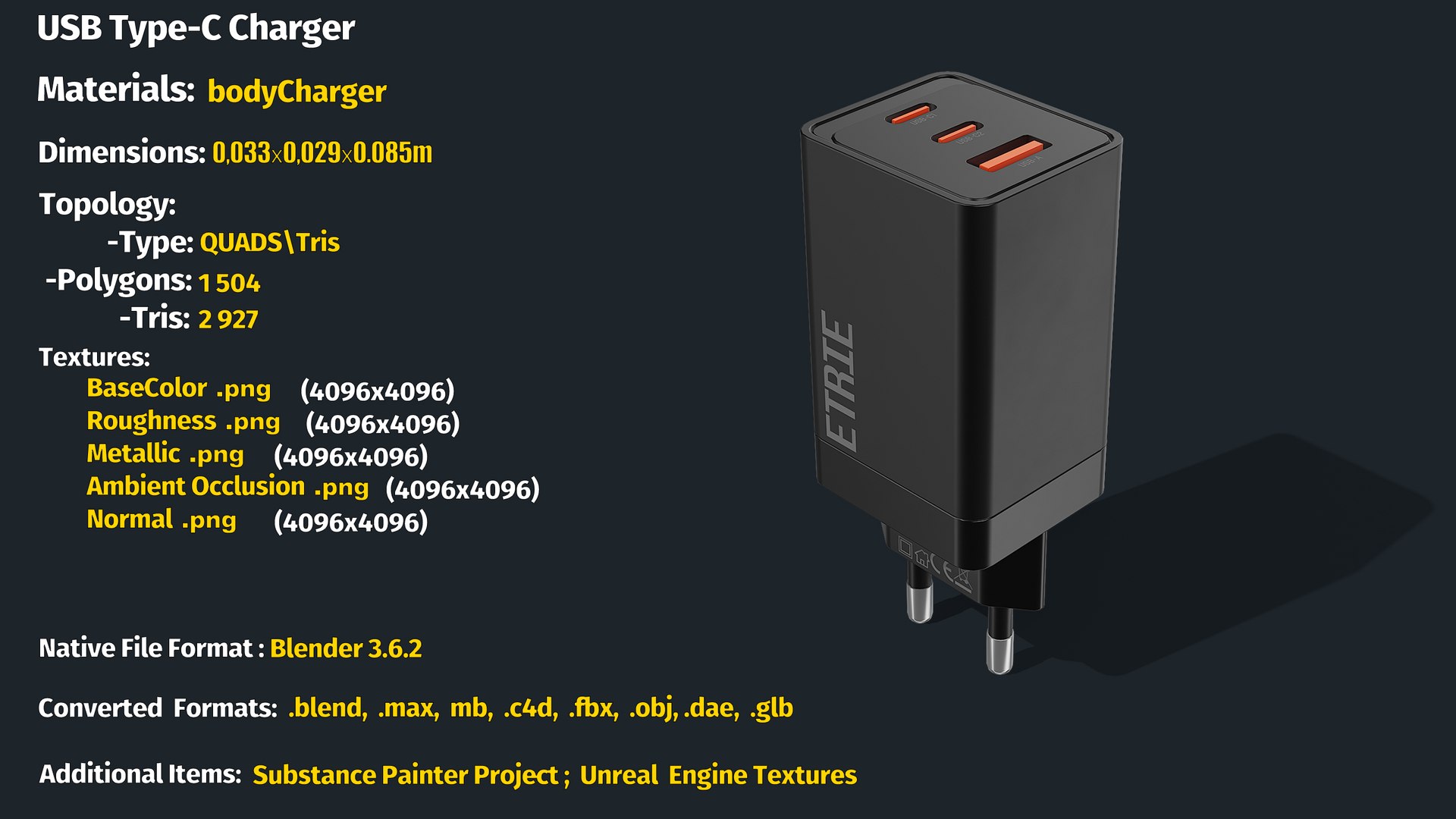 3D Model USB Type-C Charger - TurboSquid 2115865