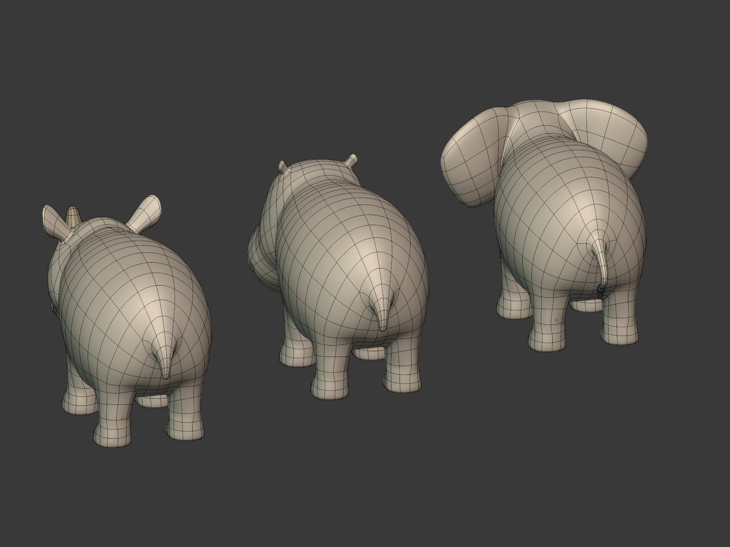 3D Cartoon Animals Pack - Elephant --Rhinoceros -- Hippopotamus ...