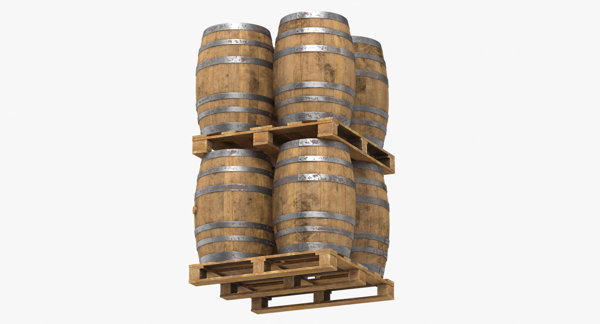 Barrel Wood Pallet And Pallet Stacked Model - TurboSquid 1972860