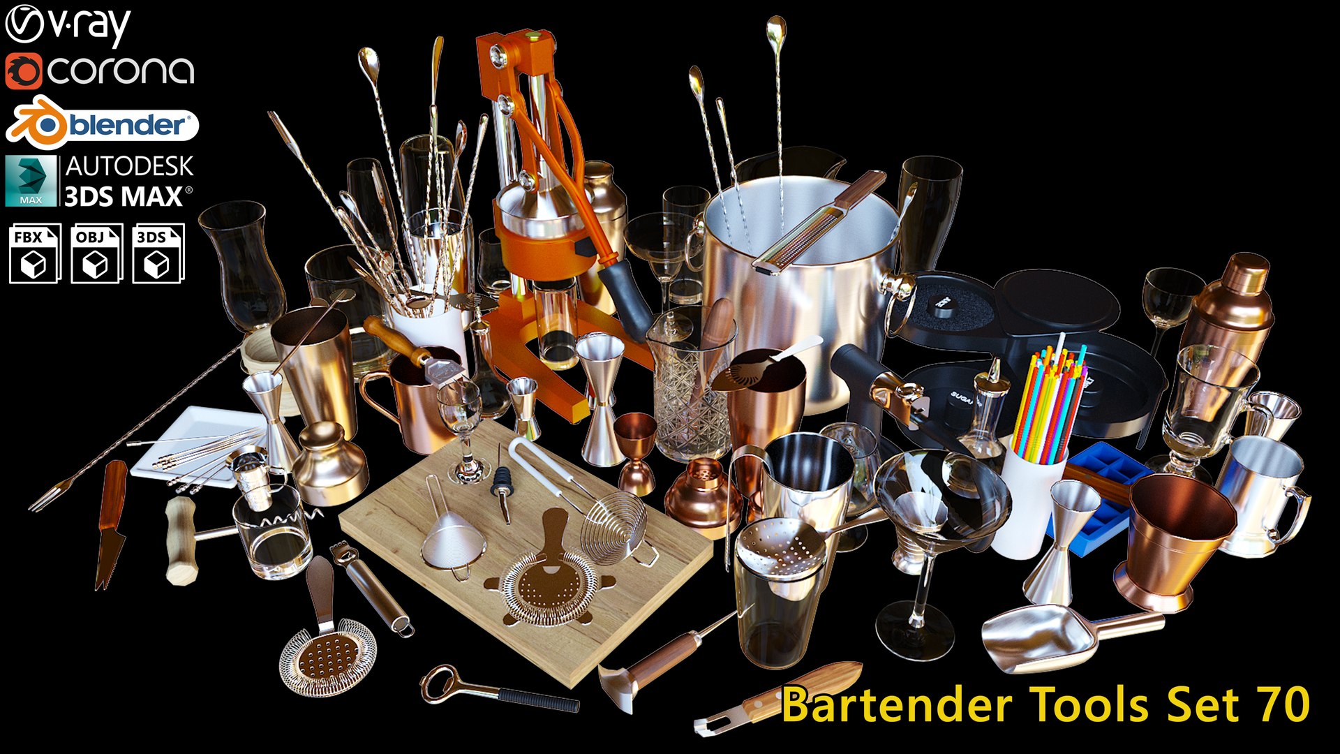 3D model bartender tools set 04 - TurboSquid 1634418