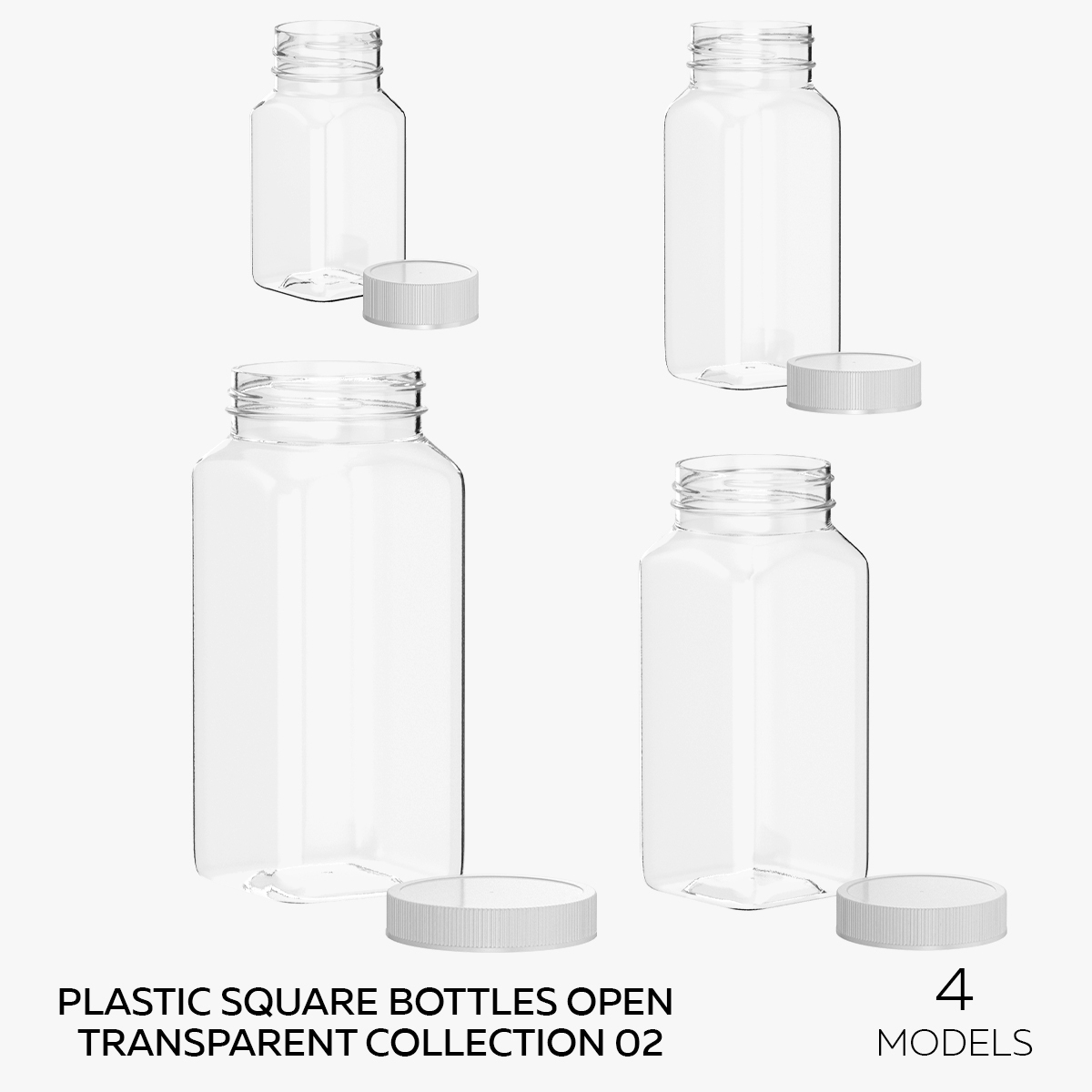 3D Plastic Square Bottles Open Transparent Collection 02 - 4 models ...
