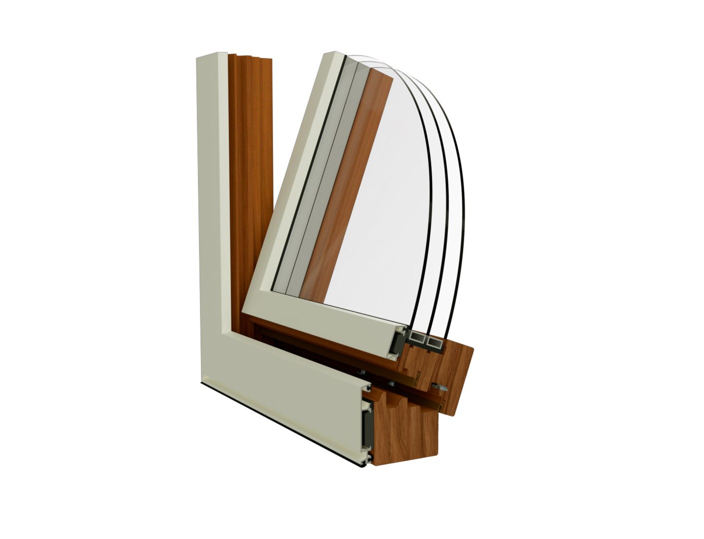 Section Wooden Window Triple 3D Model - TurboSquid 1310535