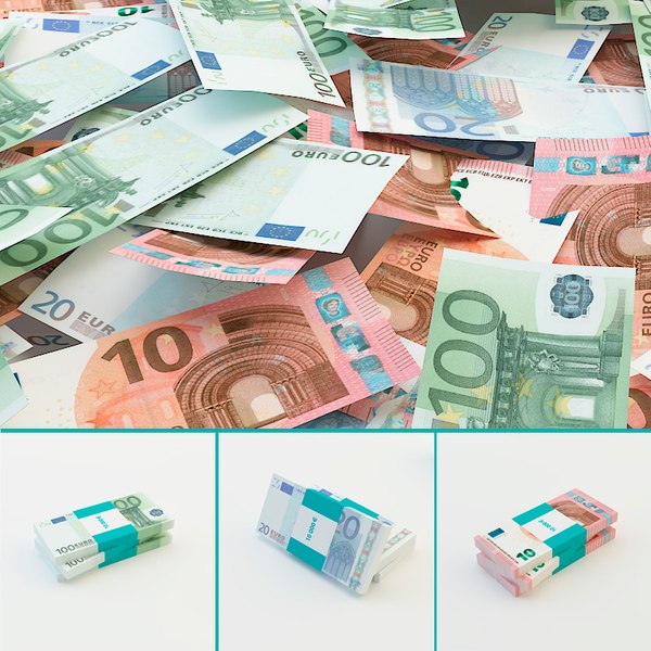 3d 100 euro bill stack model