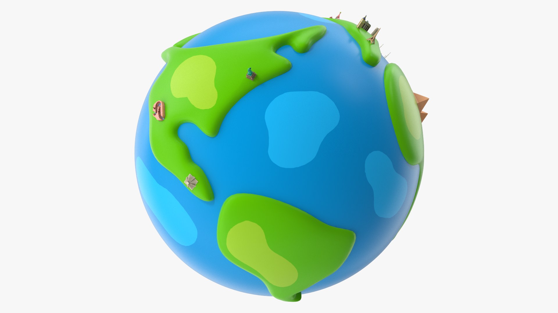 3D Cartoon Earth With Low Poly Landmarks - TurboSquid 2412797
