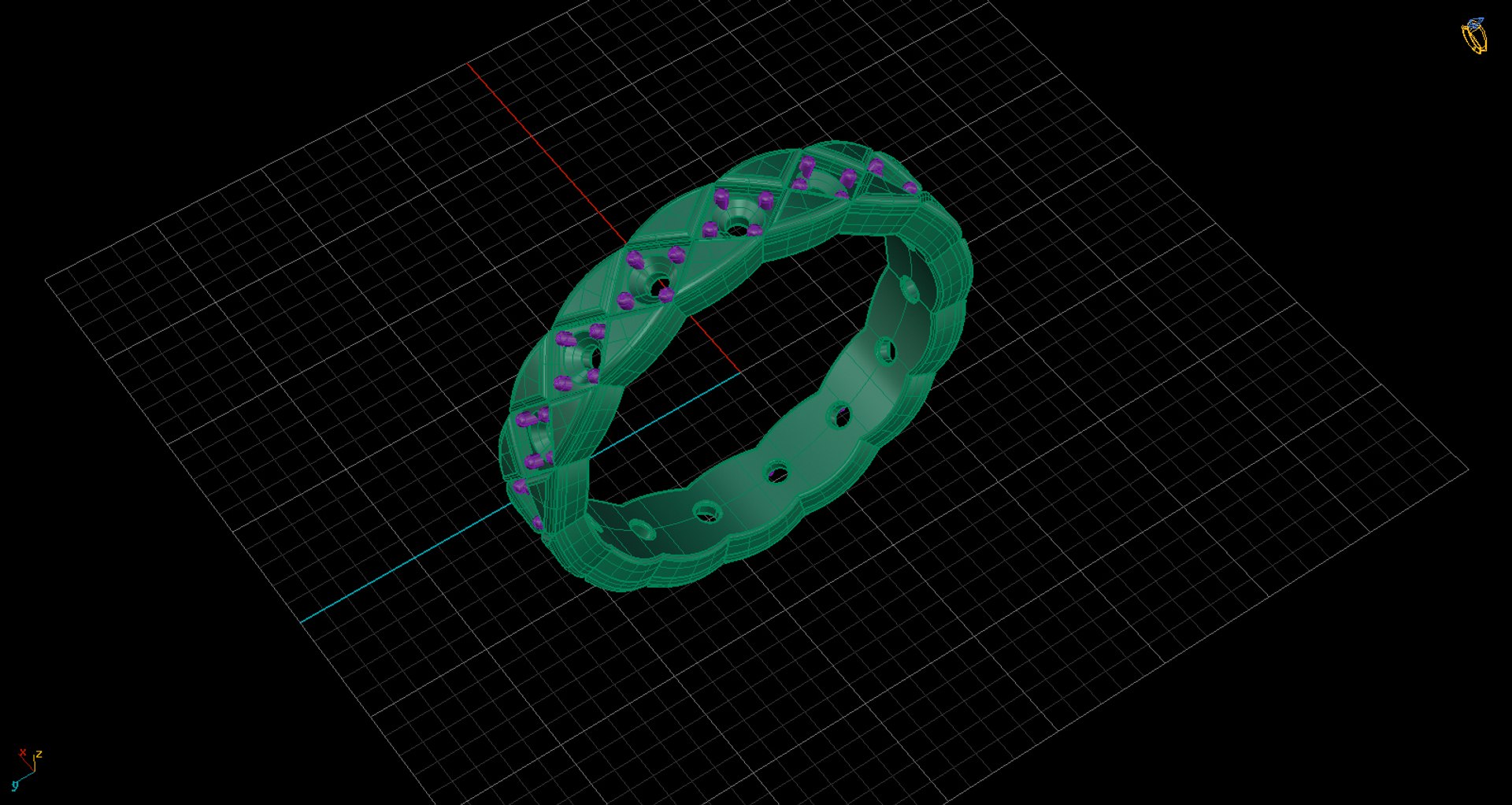3D Wavy Ring with Gems model - TurboSquid 1842578
