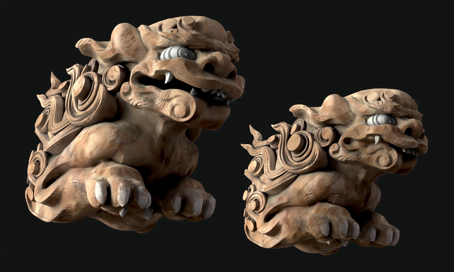 3D Wooden Komainu Lion-dogs For Shinto Shrine Model - TurboSquid 2237601