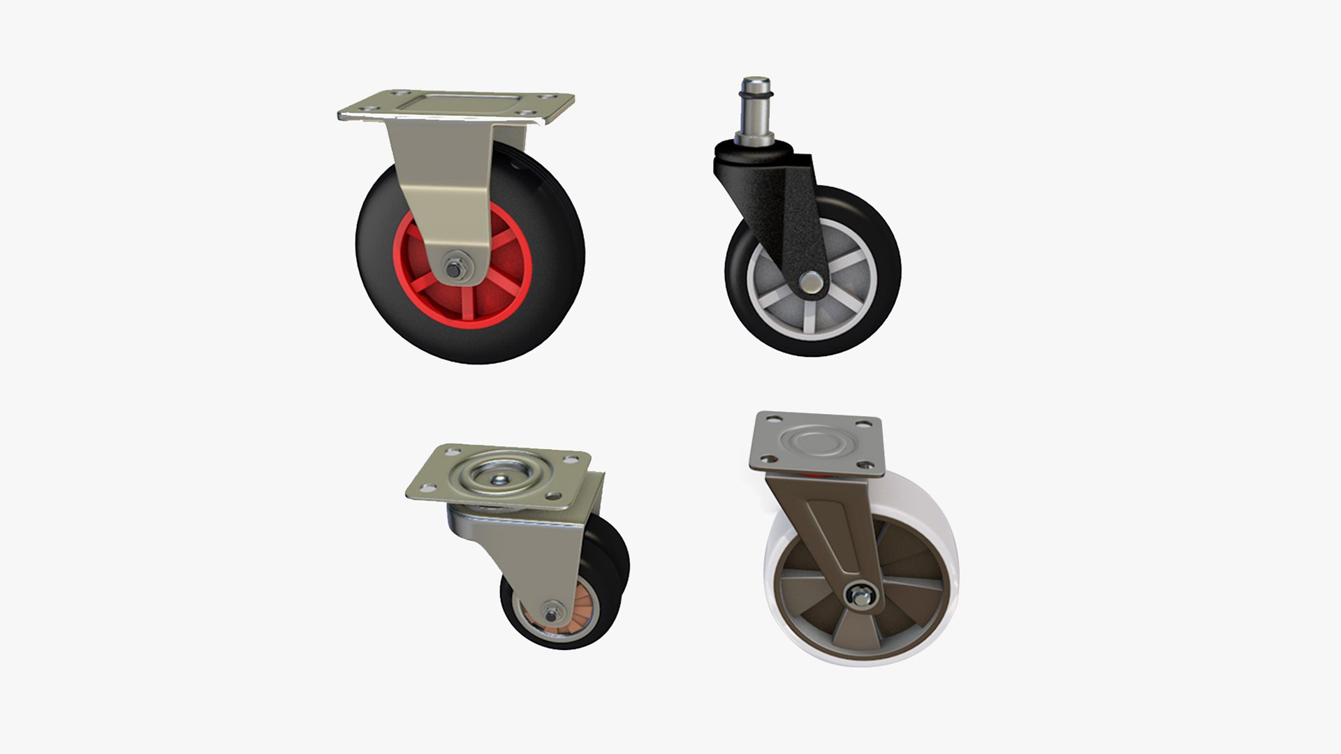 Set Of Realistic High Quality Caster Wheels For Cart 3D Model 3D Model ...