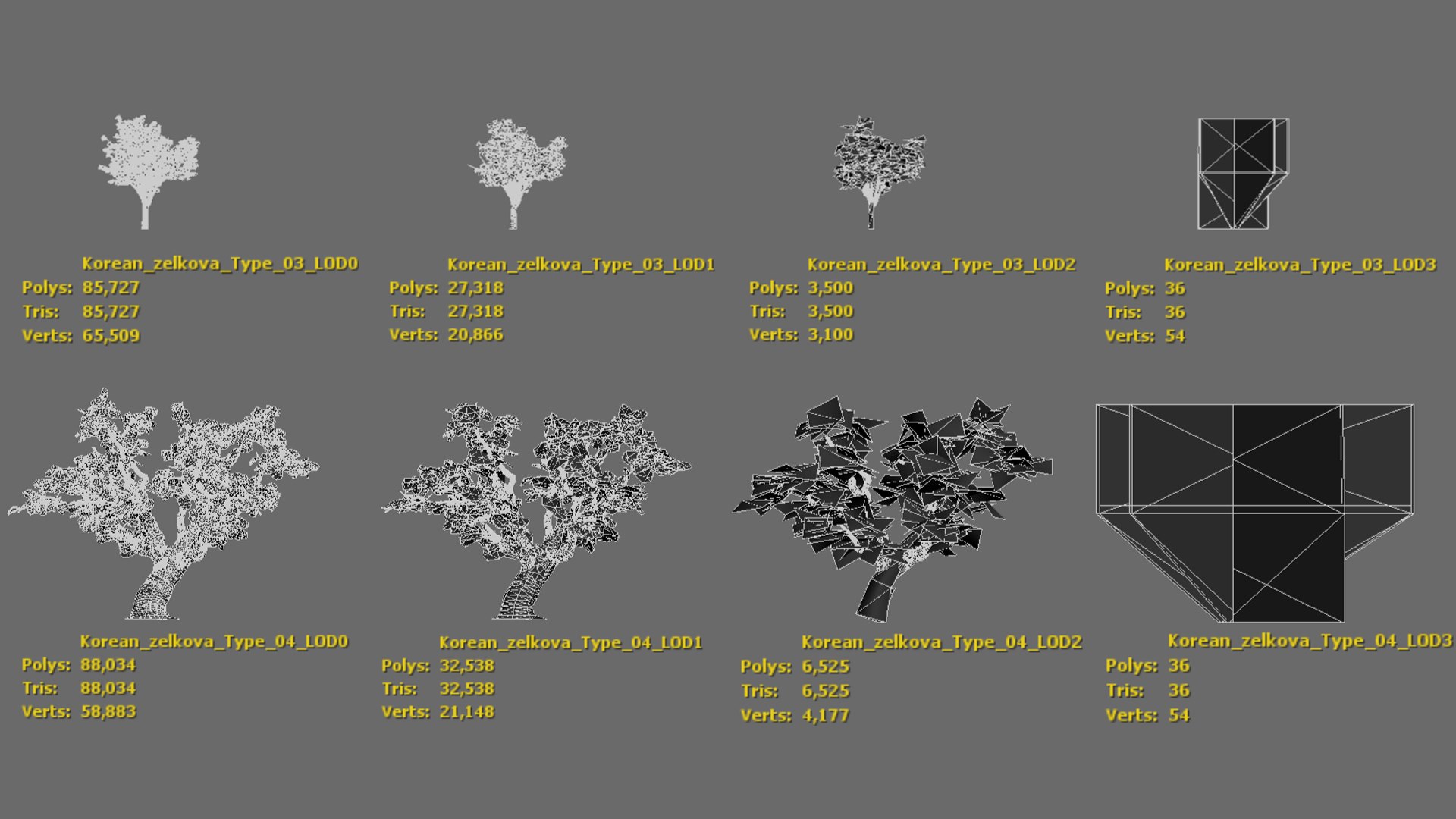 4 Realistic Korean Zelkova Tree Model II LOD II Game Ready Model ...
