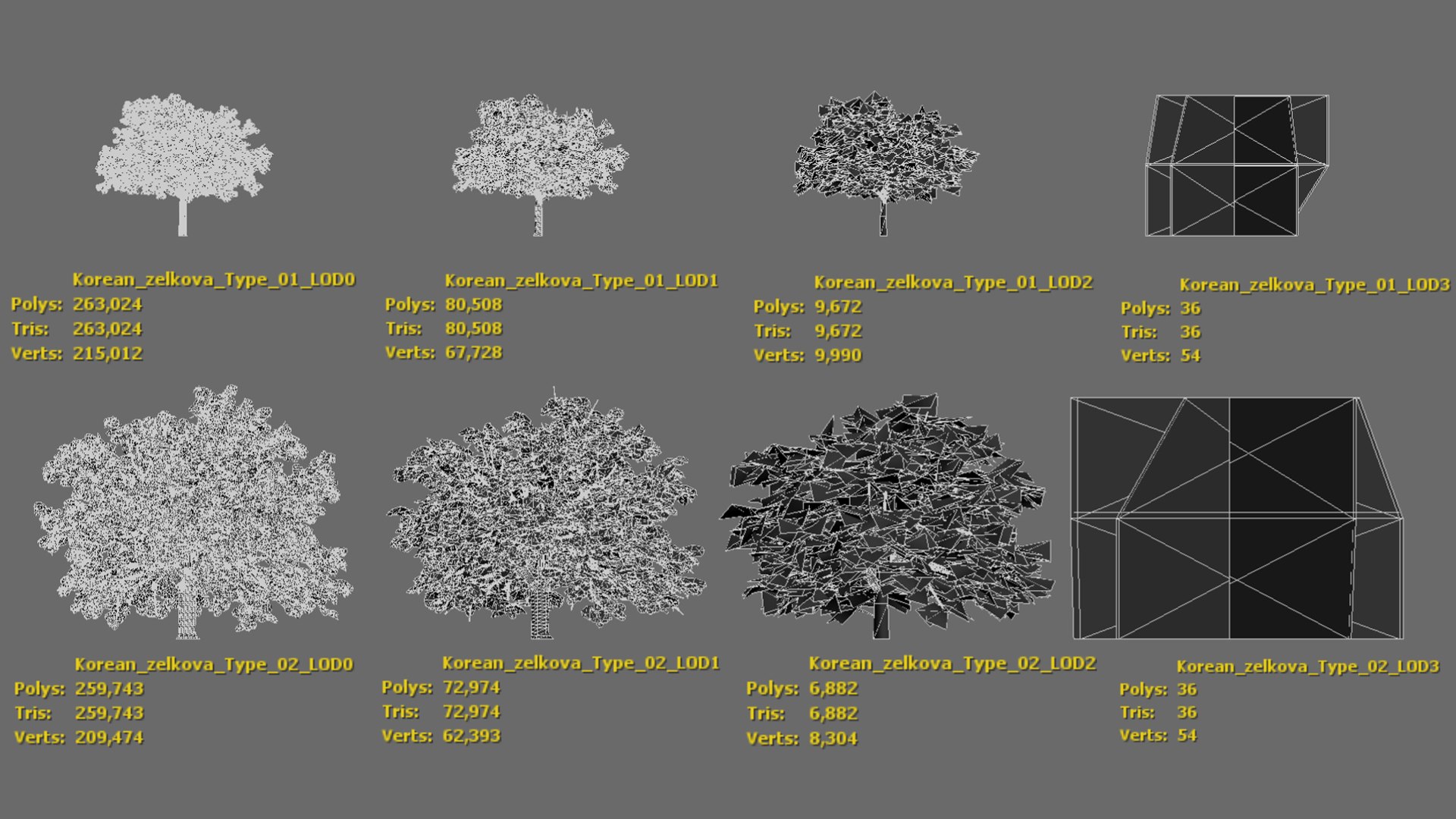 4 Realistic Korean Zelkova Tree Model II LOD II Game Ready Model ...