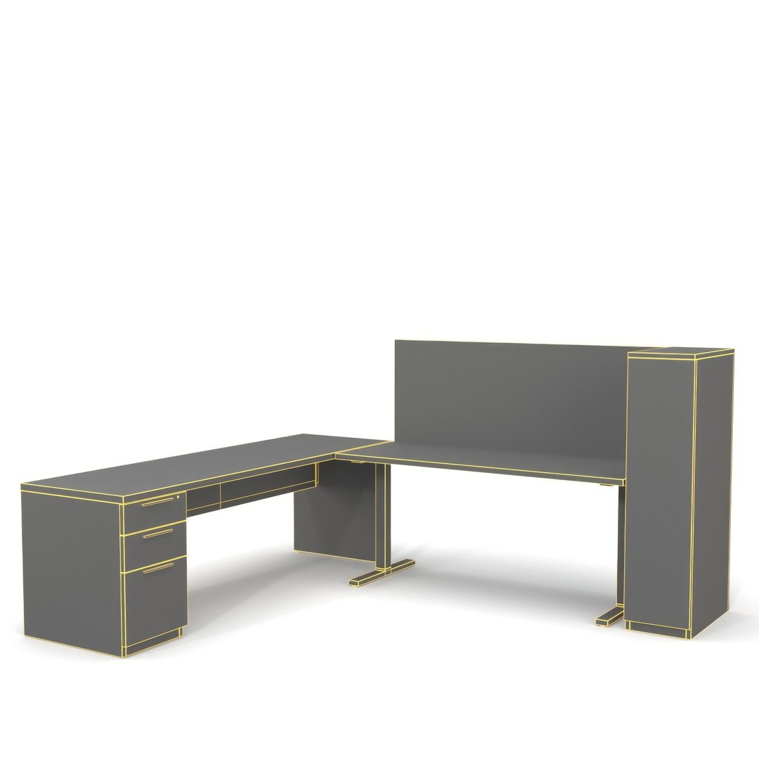 3D Model L Shape Adjustable Office Desk And Table PBR - TurboSquid 2230242