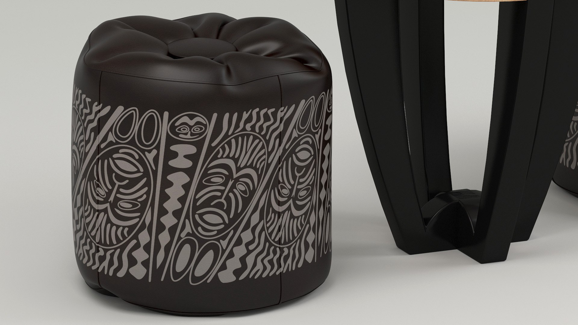 3D High-quality model of a coffee table with puffs and serving ...