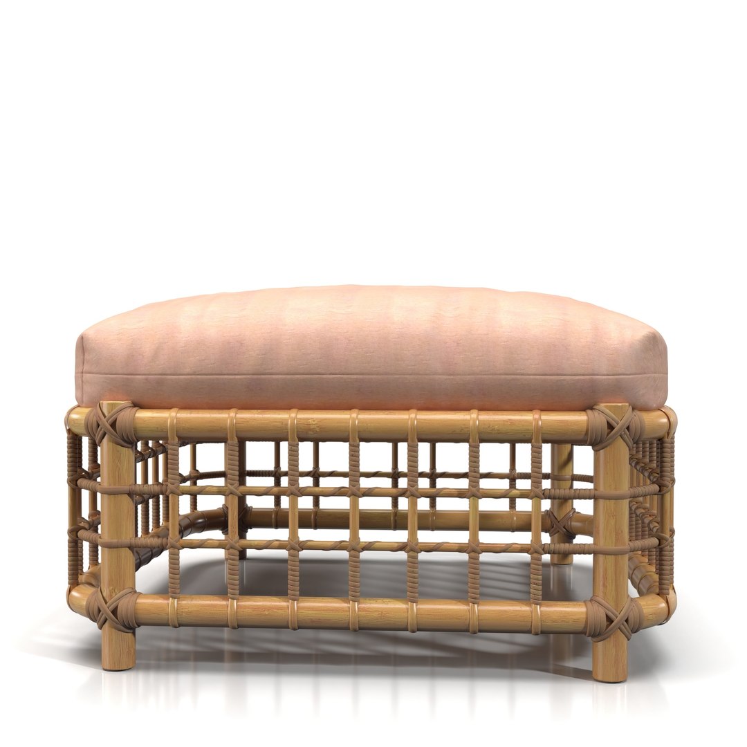 Mid Century Modern Rattan Cube Foot Stool PBR 3D Model - TurboSquid 2213655