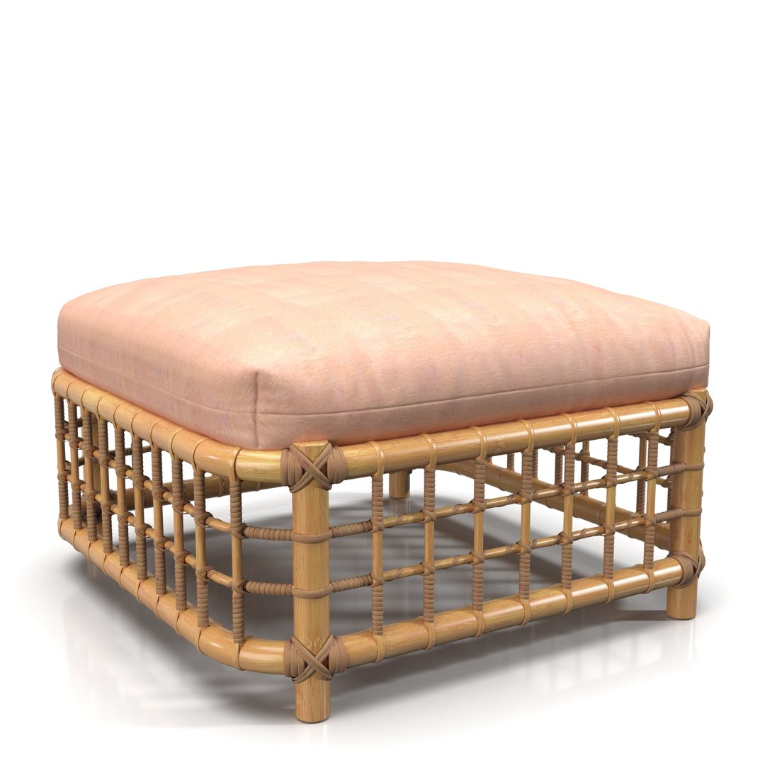 Mid Century Modern Rattan Cube Foot Stool PBR 3D Model - TurboSquid 2213655
