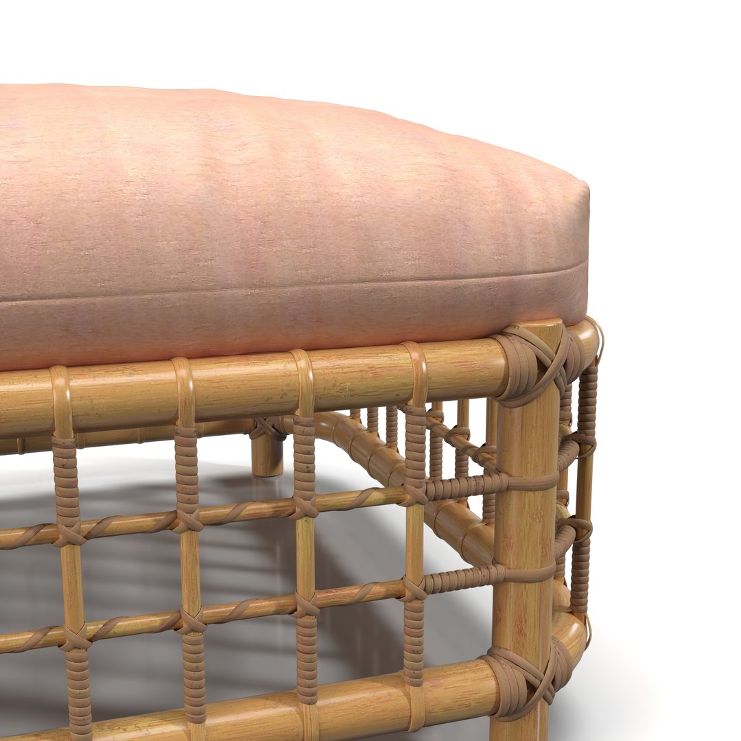 Mid Century Modern Rattan Cube Foot Stool PBR 3D Model - TurboSquid 2213655